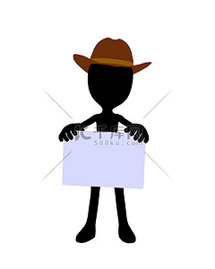 可爱的黑色剪影牛仔拿着一张空白名片高清摄影大图-千库网