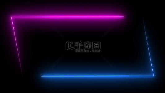 平行四边形矩形相框，在孤立的黑色背景上带有两种色调的霓虹灯颜色运动图形。高清摄影大图-千库网