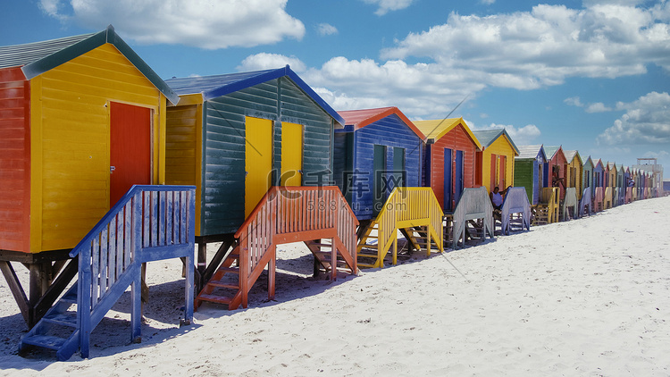 开普敦 Muizenberg 海滩的彩色海滨别墅,海滩小屋, Muizenberg, 开普敦, 福尔斯湾, 南非高清摄影大图-千库网