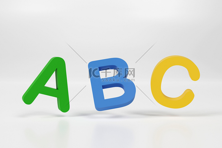 3d abc 字母隔离在白色背景与反射。 高清摄影大图-千库网