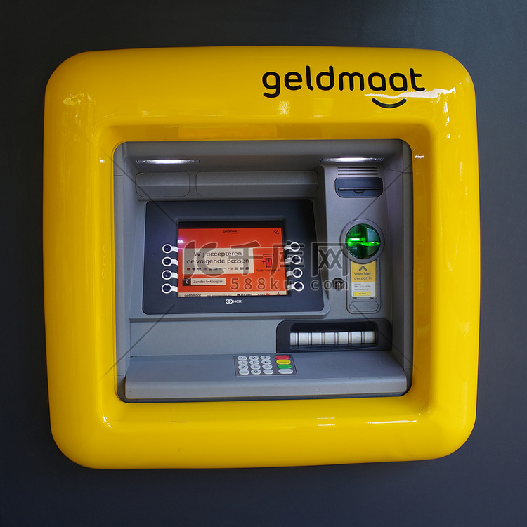来自荷兰的亮黄色ATM机高清摄影大图-千库网