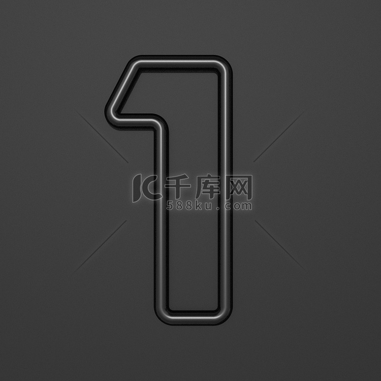 黑色轮廓字体数字 1 ONE 3D高清摄影大图-千库网