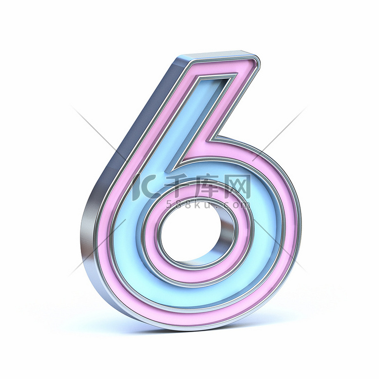 蓝色和粉色金属字体数字 6 六 3D高清摄影大图-千库网