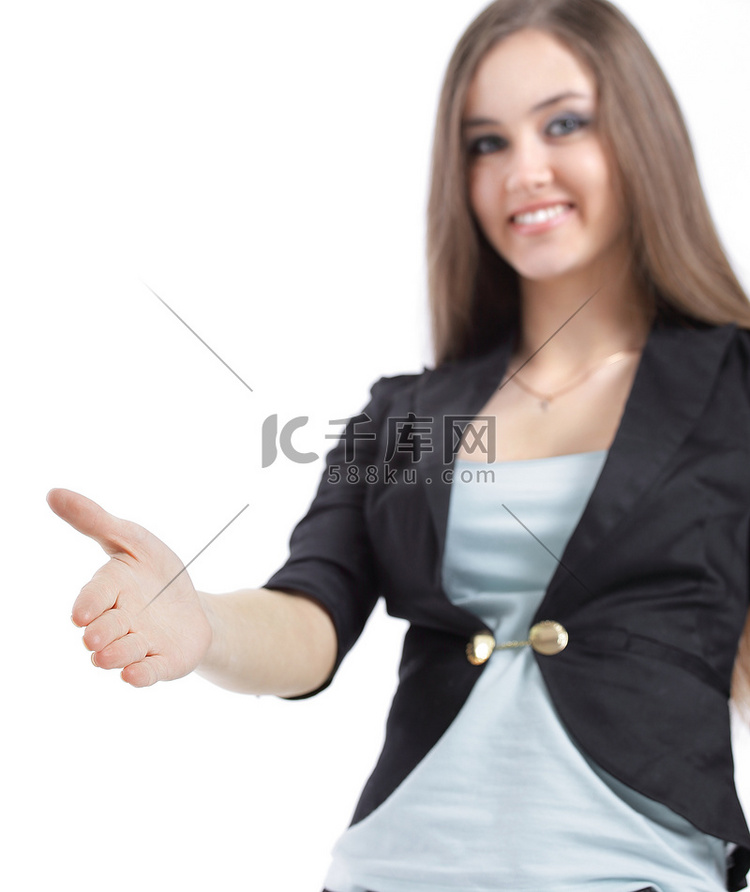 美丽的女商人指着复制空间高清摄影大图-千库网