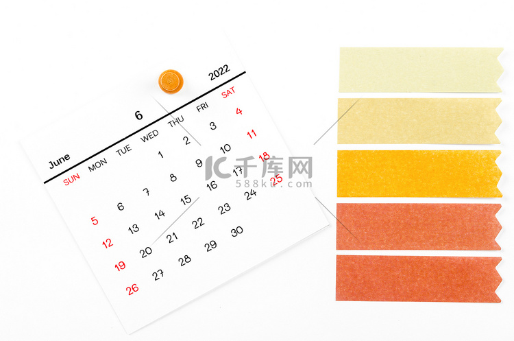 2022年6月日历，带木图钉和空白胶纸高清摄影大图-千库网