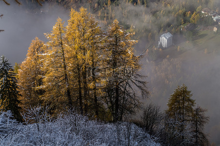 法国阿尔卑斯山的秋冬高清摄影大图-千库网