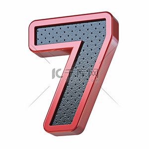 红色闪亮金属和黑色皮革字体编号 7 SEVEN 3D高清摄影大图-千库网