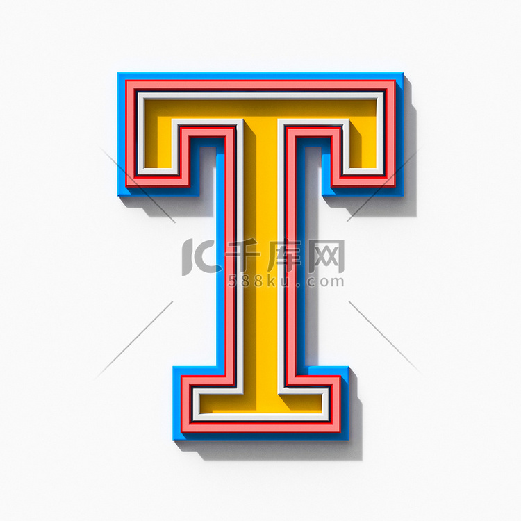 带有阴影的 Slab serif 彩色轮廓字体 Letter T 3D高清摄影大图-千库网