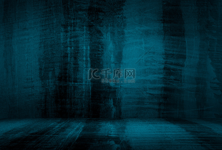 老式 grunge 蓝色混凝土纹理工作室墙背景与小插图。高清摄影大图-千库网