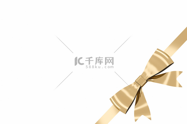 白色背景的金色蝴蝶结，3d 渲染。高清摄影大图-千库网
