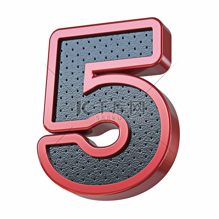 红色闪亮金属和黑色皮革字体 Number 5 FIVE 3D高清摄影大图-千库网