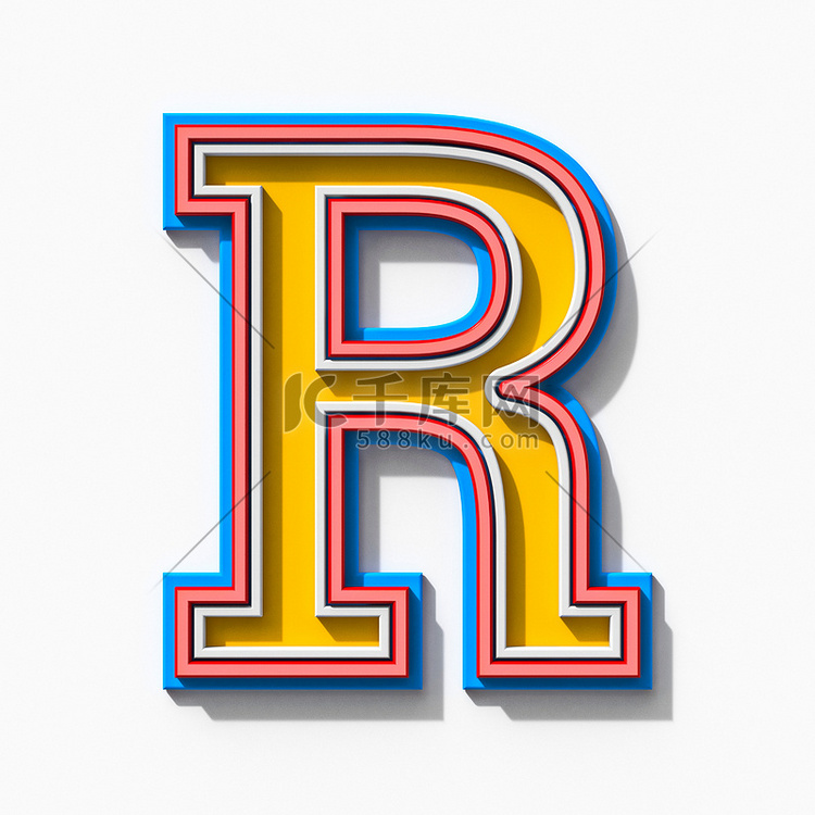 带有阴影的 Slab serif 彩色轮廓字体 Letter R 3D高清摄影大图-千库网