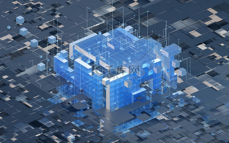 半透明渐变立方体和材料，3d 渲染。高清摄影大图-千库网