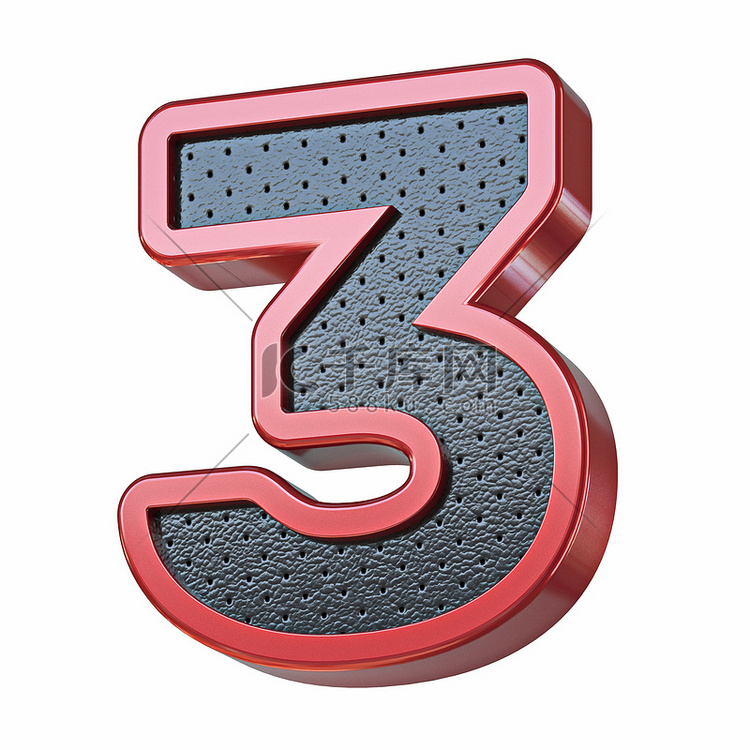 红色闪亮金属和黑色皮革字体编号 3 三 3D高清摄影大图-千库网