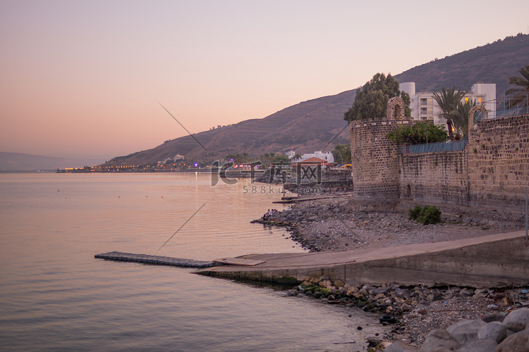 加利利海的日落美景高清摄影大图-千库网
