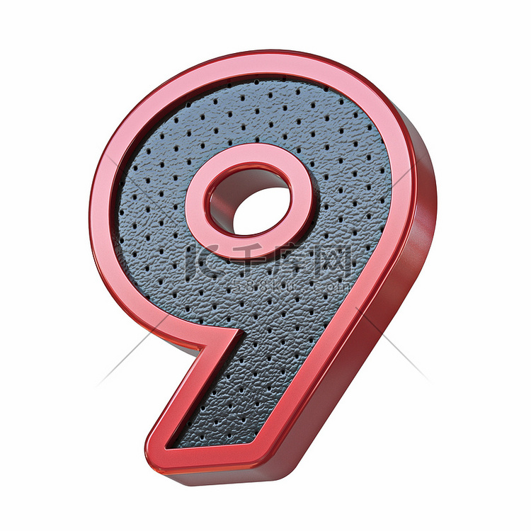 红色闪亮金属和黑色皮革字体数字 9 九 3D高清摄影大图-千库网