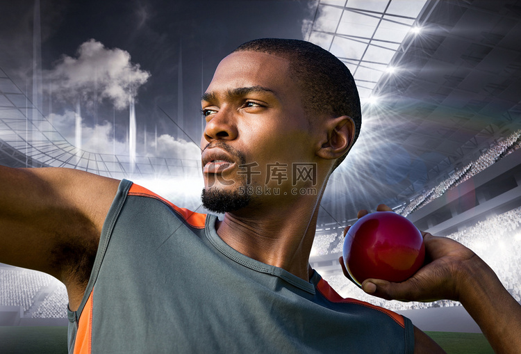 运动员练习铅球肖像的合成图像高清摄影大图-千库网