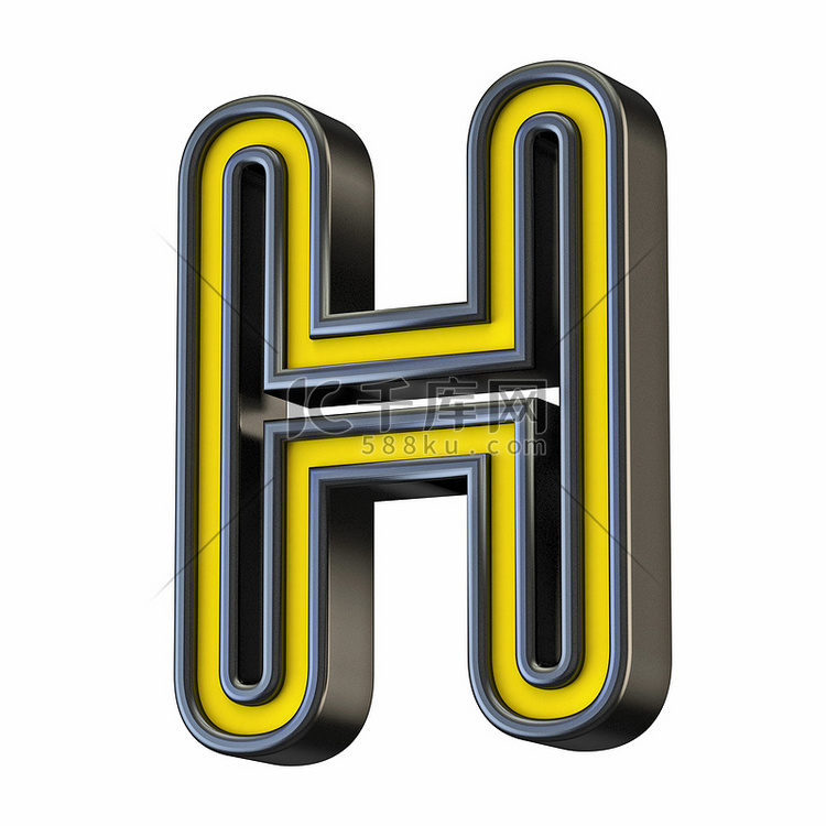 黄色黑色轮廓字体字母 H 3D高清摄影大图-千库网
