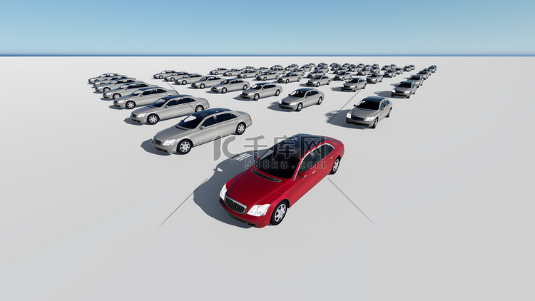 数百辆汽车的 3d 插图，其中一辆是用 3d 软件制作的红色高清摄影大图-千库网