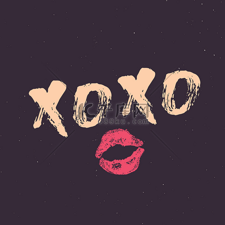 XOXO 刷字标志、Grunge 书法拥抱和亲吻短语、互联网俚语缩写 XOXO 符号、矢量插图高清摄影大图-千库网