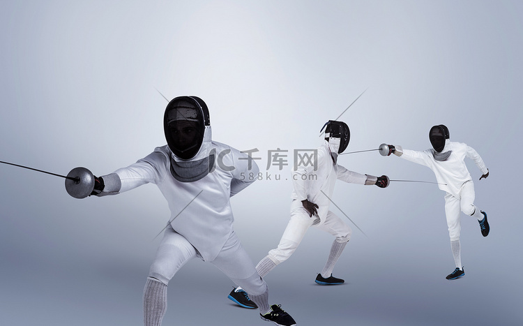 男子身穿击剑服练剑的合成图像高清摄影大图-千库网