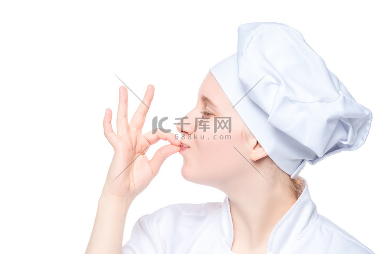 厨师在白色背景下展示了所有美味的手势高清摄影大图-千库网
