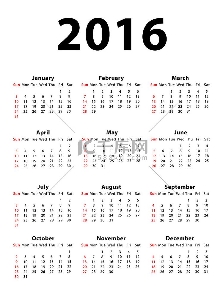 2016 年日历肖像高清摄影大图-千库网