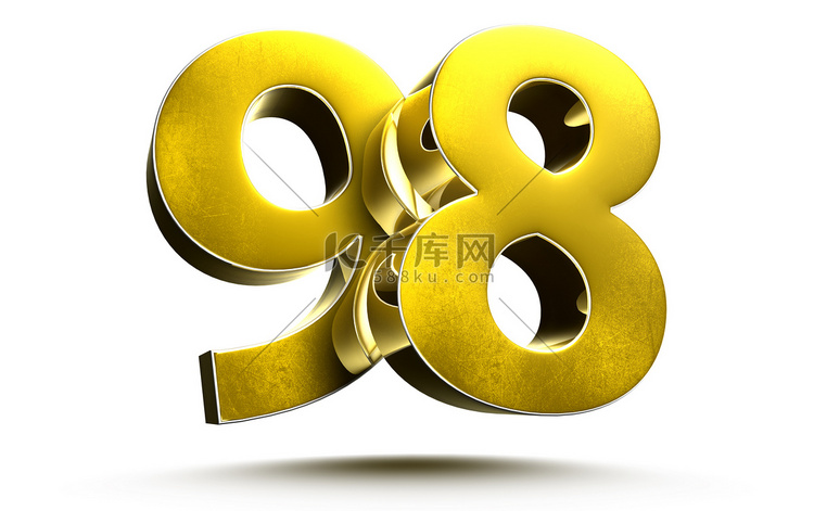 黄金数字 98 隔离在白色背景插图 3D 渲染与剪切路径..高清摄影大图-千库网