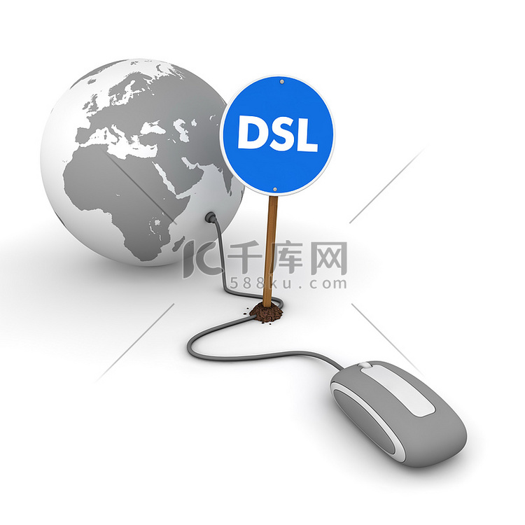 在灰色网络中冲浪 - 电缆上的蓝色 DSL 标志高清摄影大图-千库网