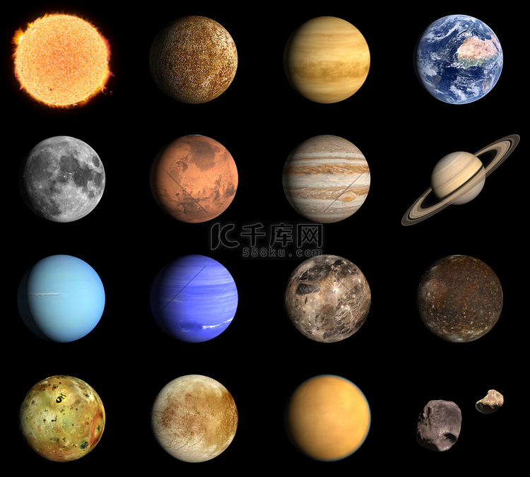 太阳系的行星和一些卫星高清摄影大图-千库网