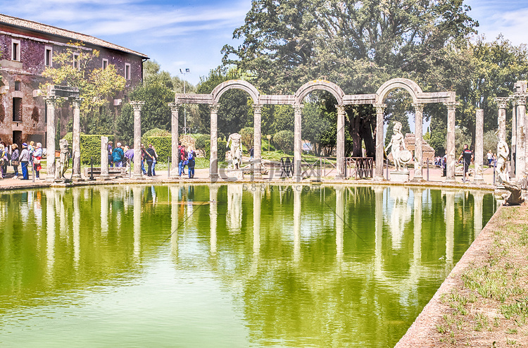 阿德里亚娜别墅（哈德良别墅）中名为 Canopus 的古池高清摄影大图-千库网