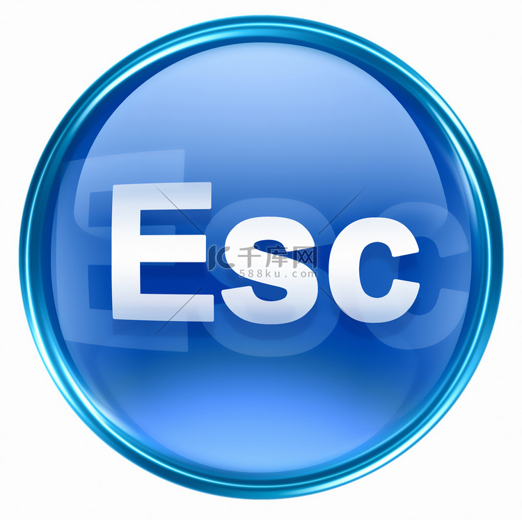 Esc 图标蓝色，在白色背景上隔离高清摄影大图-千库网