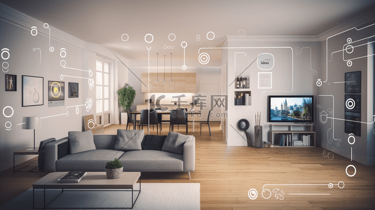 客厅中的智能家居布局设计高清摄影大图-千库网