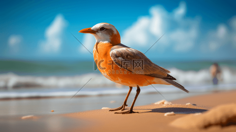 一只站在海滩上的鸟3高清摄影大图-千库网