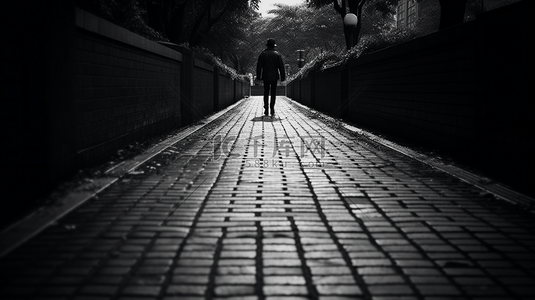 人在小路上行走的黑白照片高清摄影大图-千库网