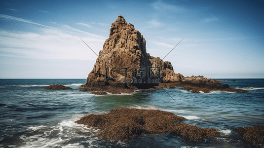 海岸边海浪冲刷的棕色礁石岩石1高清摄影大图-千库网
