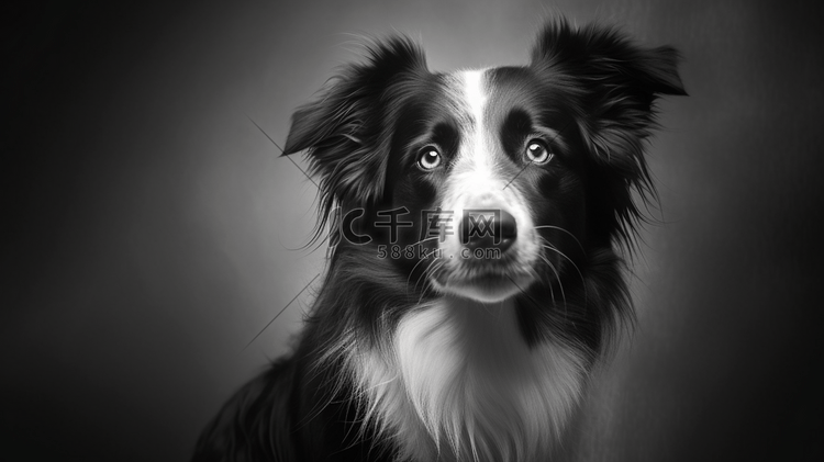 黑白短毛狗高清摄影大图-千库网