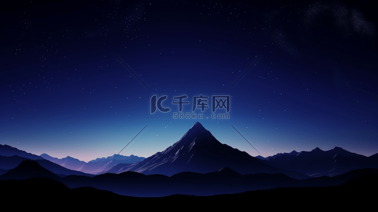 夜间蓝天下的山影高清摄影大图-千库网