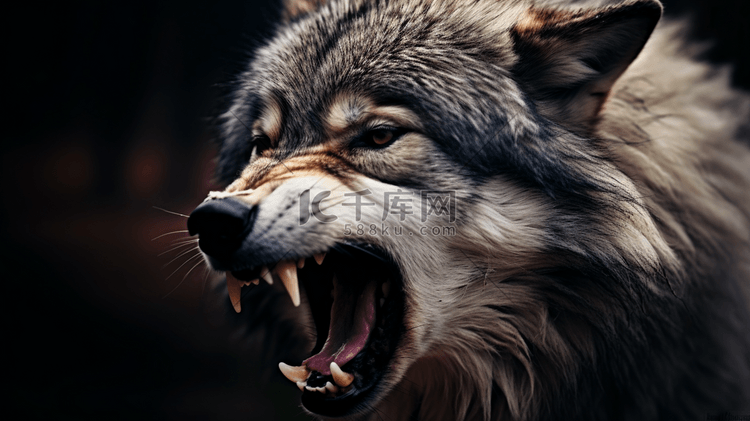张嘴咆哮的狼1高清摄影大图-千库网