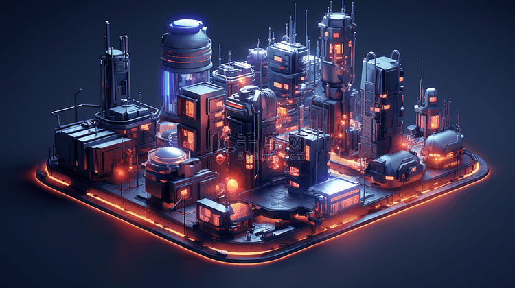 3D立体工厂模型背景1背景图片免费下载_海报banner/高清大图_千库网(图片编号6465497)