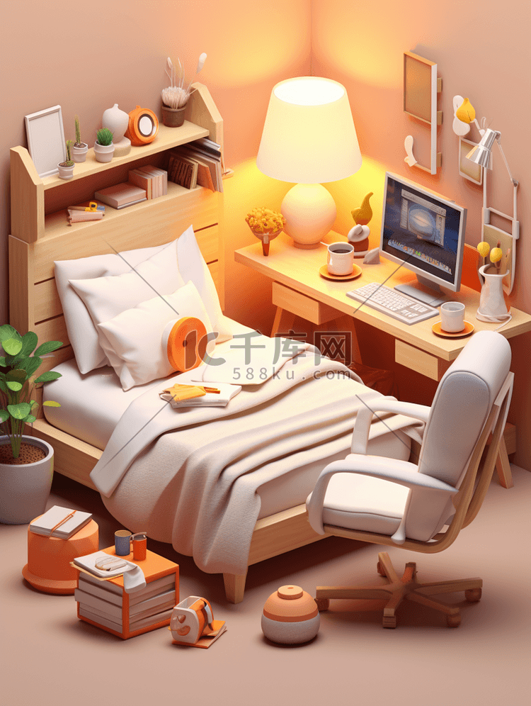 3D立体家居书房模型背景3背景图片免费下载_海报banner/高清大图_千库网(图片编号6465938)