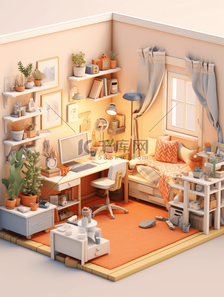 3D立体家居书房模型背景7背景图片免费下载_海报banner/高清大图_千库网(图片编号6465942)