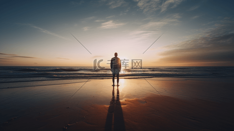 站在海滩上的人背影剪影2高清摄影大图-千库网