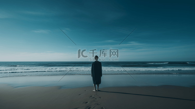 站在海滩上的人背影剪影4高清摄影大图-千库网