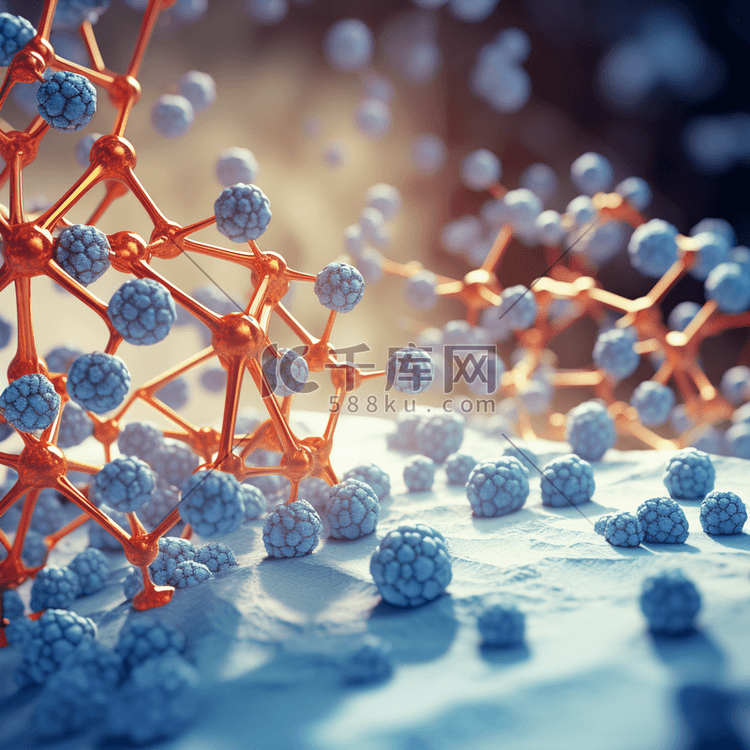显微镜与分子结构 3D渲染高清摄影大图-千库网