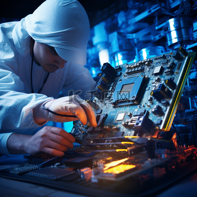 维修技术员在组装电子元件芯片主板1高清摄影大图-千库网