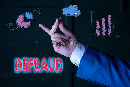 手写文本Defraud 。为了赚钱而欺骗或欺骗某人或某事的概念性照片高清摄影大图-千库网