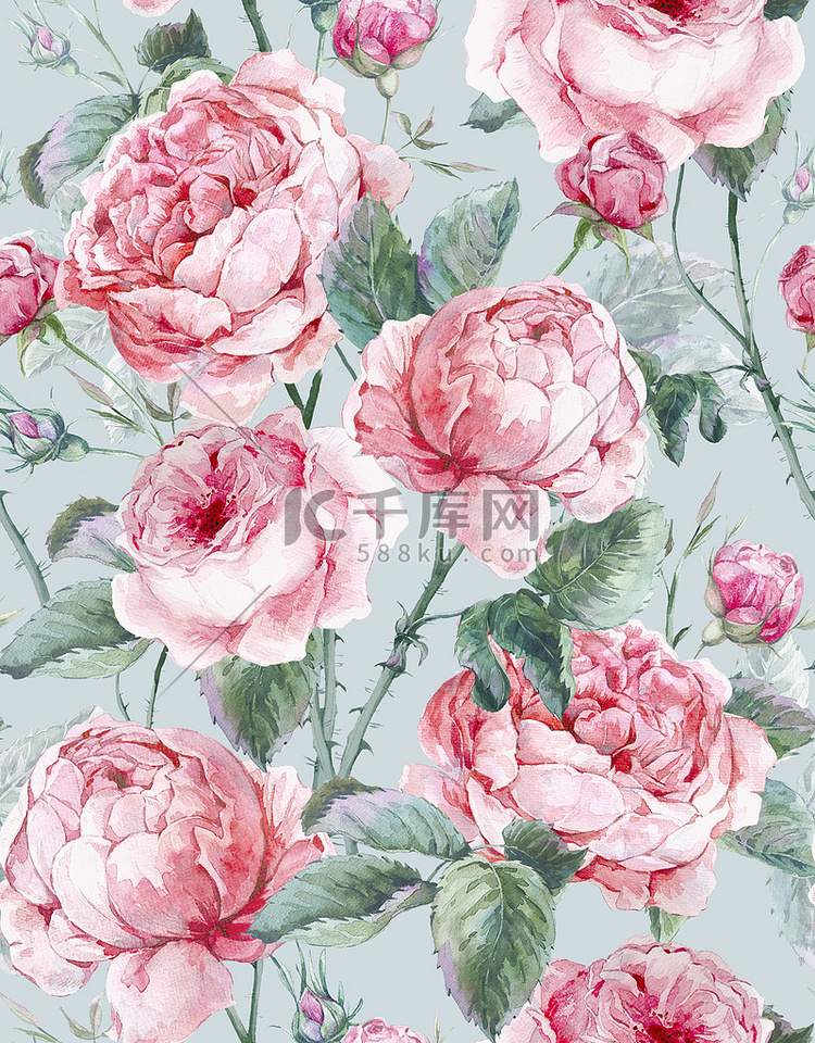 Classical vintage floral seamless pattern, watercolor bouquet of ...
