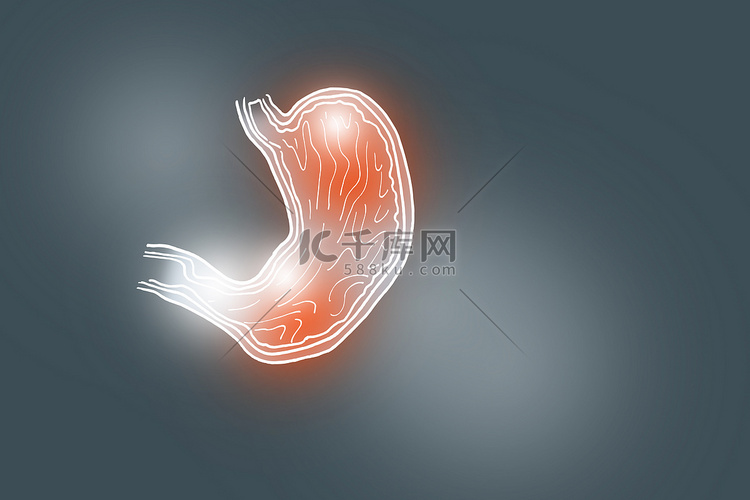 Handrawn illustration of human Stomach on dark grey background.Medical ...