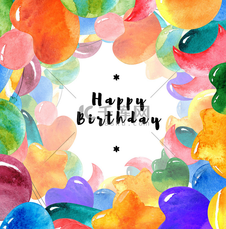 水彩生日剪贴画, 并准备打印海报和明信片高清摄影大图-千库网